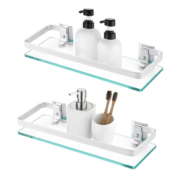 Wrought Studio™ Keyarra Aluminum Bathroom Glass Shelf Tempered Glass Rectangular 1 Tier Extra ...